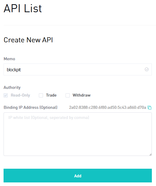 How To Import Data Via Bitmart Api Key Blockpit Helpcenter 7463