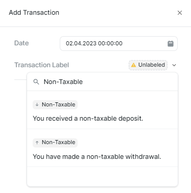 Transaction Label "Non-Taxable" – Blockpit Helpcenter